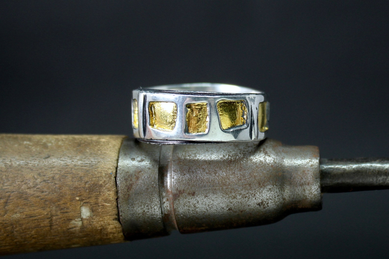 Men's Mixed Metal Band Ring Solid Sterling Silver and - Etsy