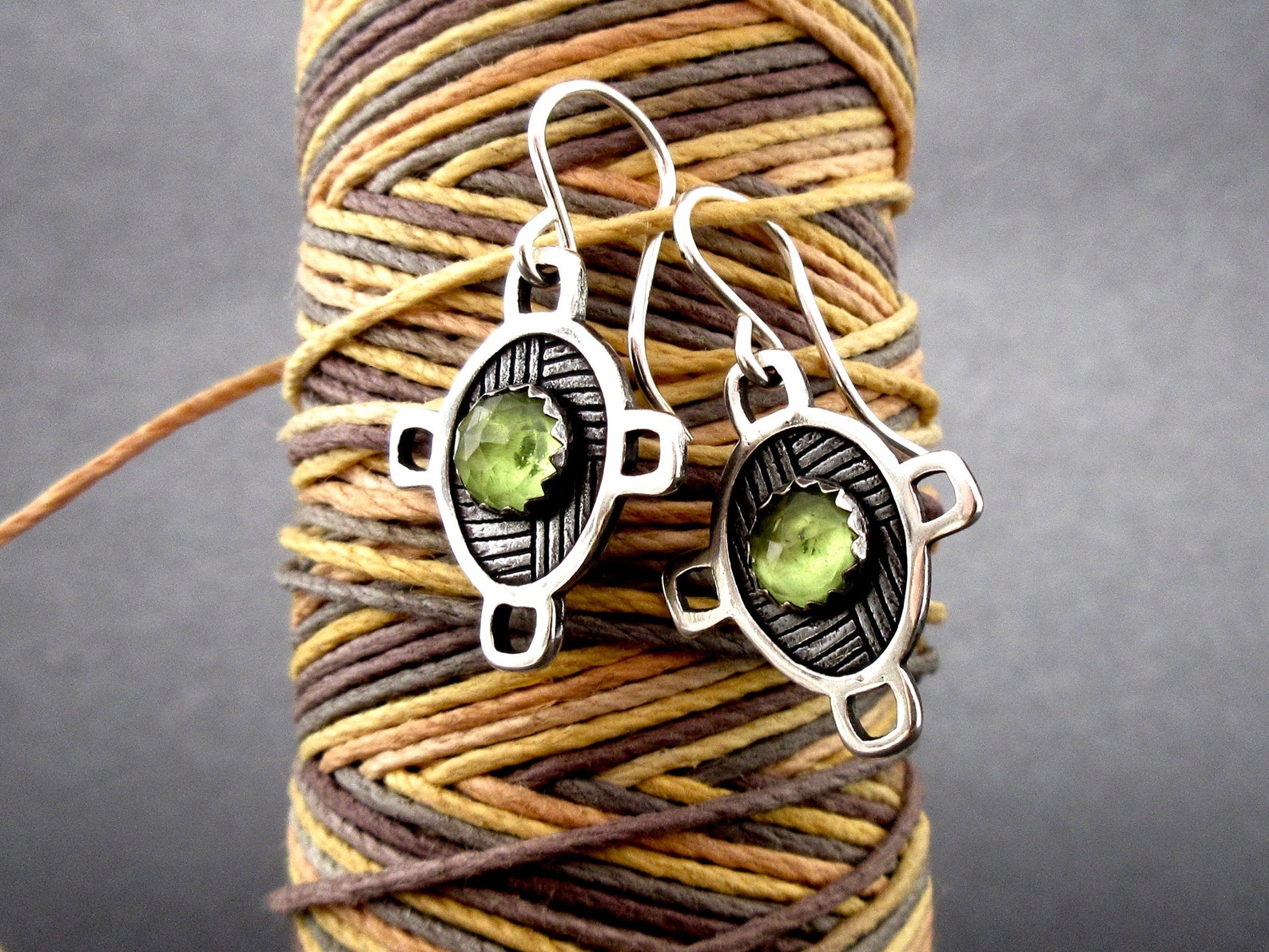 Woven Patterned Sterling Silver and Peridot Earrings Green | Etsy