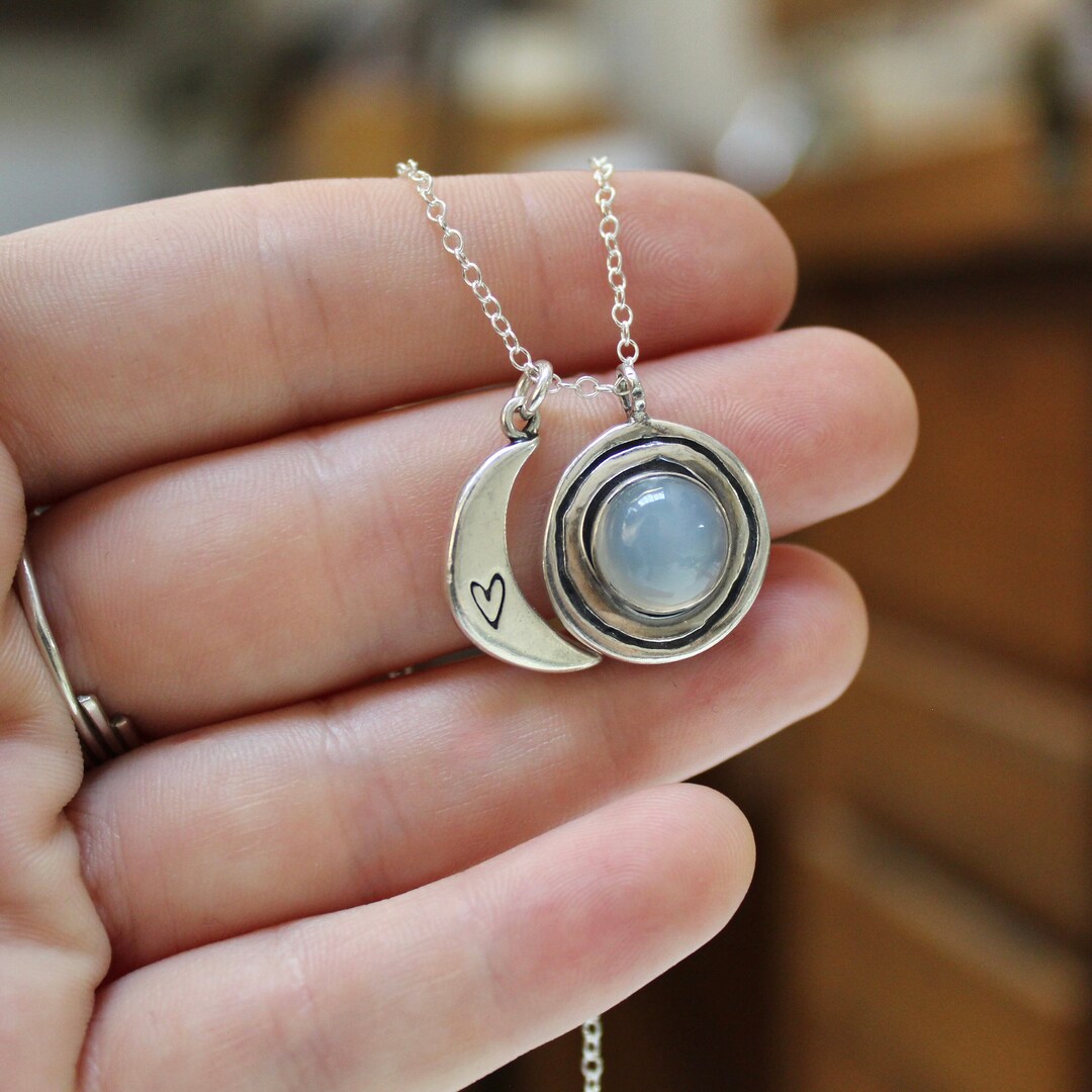 Sterling Silver Moonstone With Moon Charm Talisman Necklace - Etsy