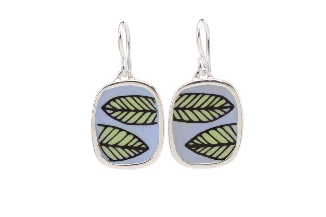 Leaf Earrings in Blue and Green, Nature Inspired Botanical Earrings ...