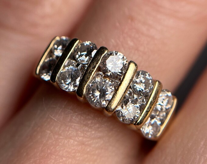 Estate Vertical Five Channel Diamond Ring, Double Row Channel Set ...