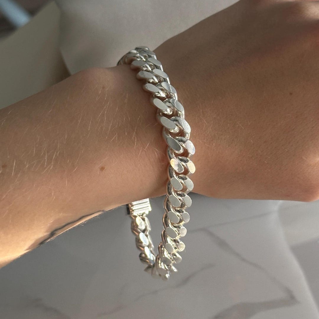 Cuban Link Sterling Silver Bracelet, SOLID 925 Italian Silver Mens ...
