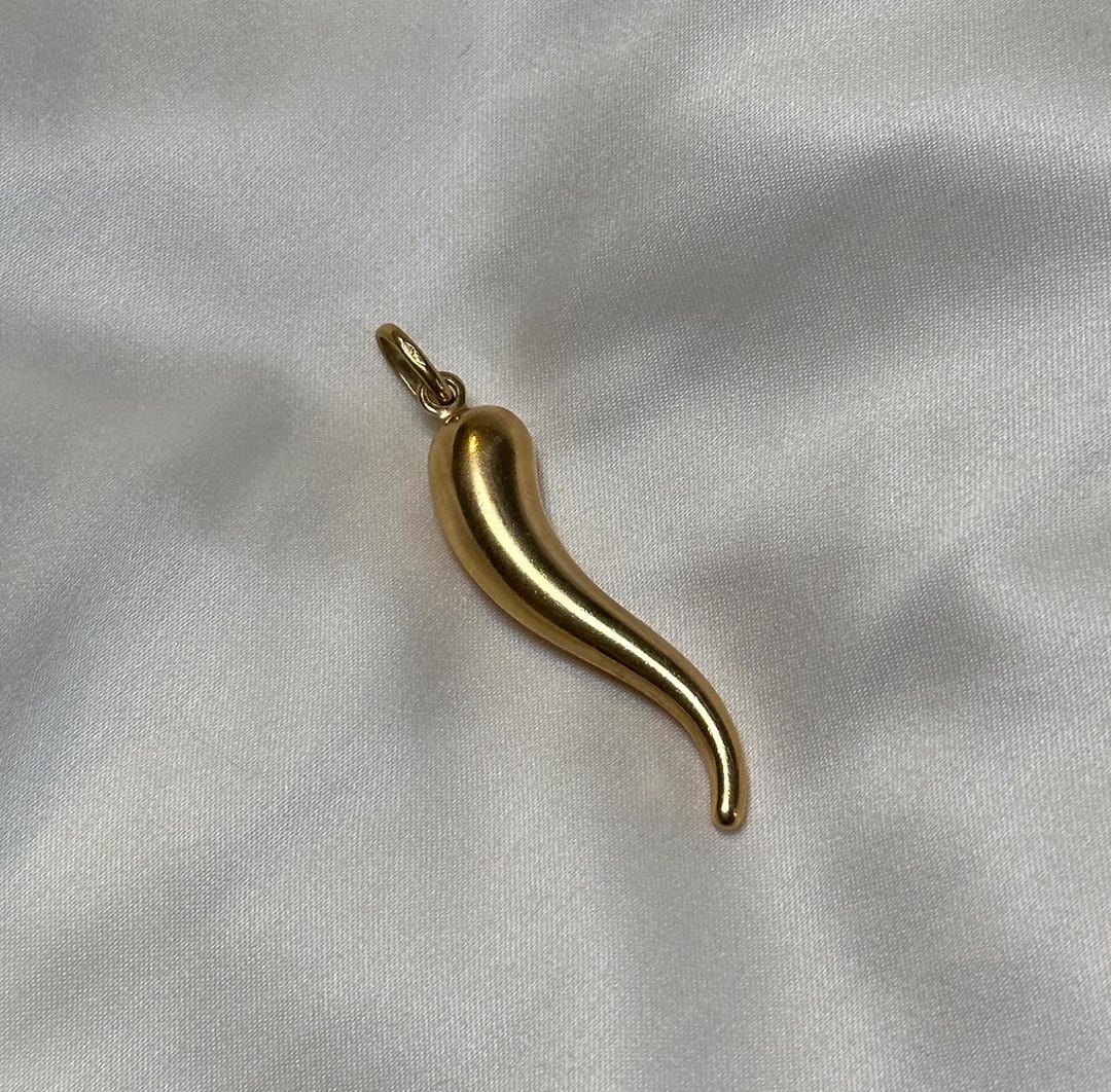 Large 18KT Italian Gold Cornicello Italian Horn Charm, Good Luck ...