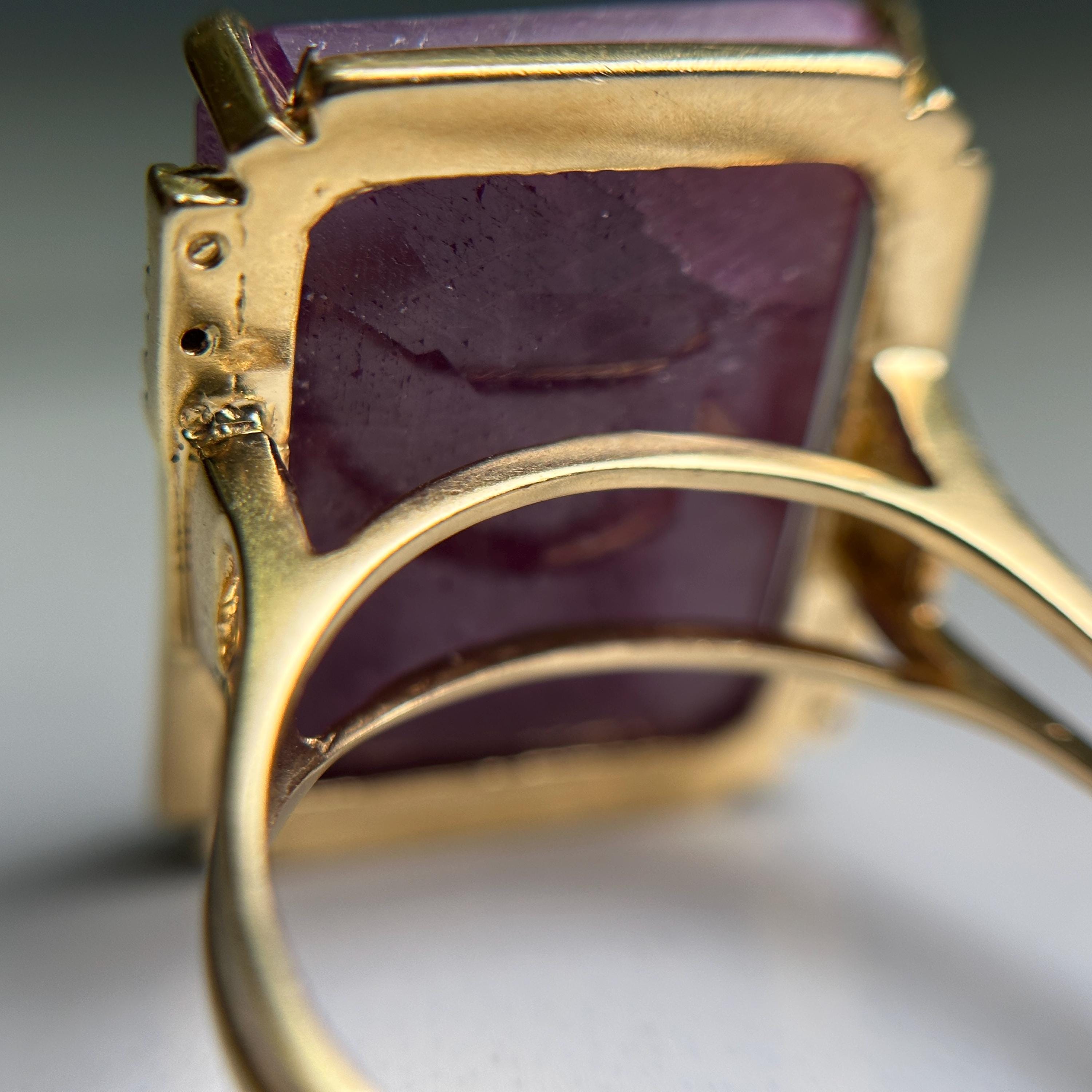Purple Ruby Rectangle Flat Stone Ring, 18KT Yellow Gold Ruby and ...