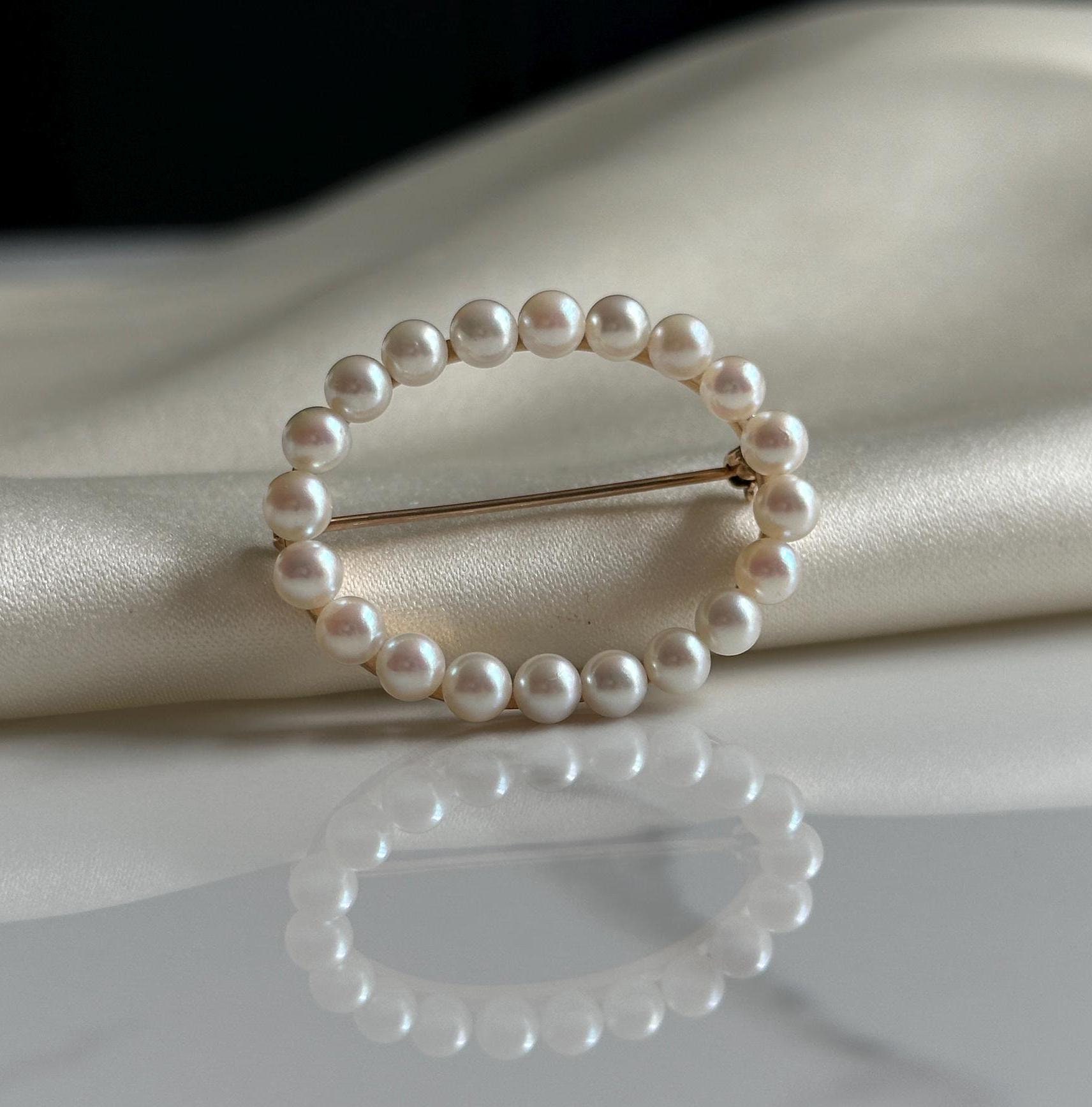Estate 10KT Gold Oval Shaped Pearl Brooch, Adorable Gold Pearl Pin, 20 ...