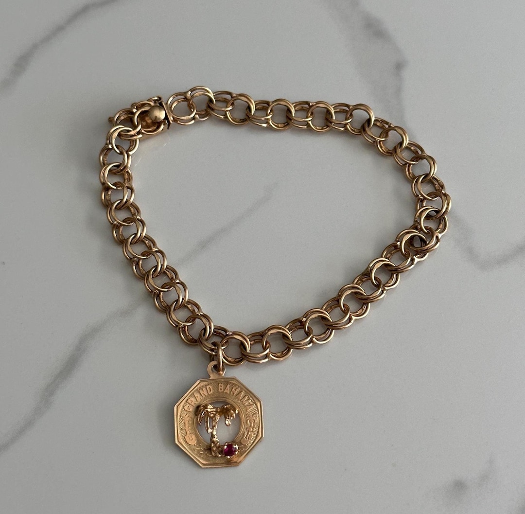 Vintage BIRKS 14KT Gold Charm Bracelet, Double Link Chain, Cute ...