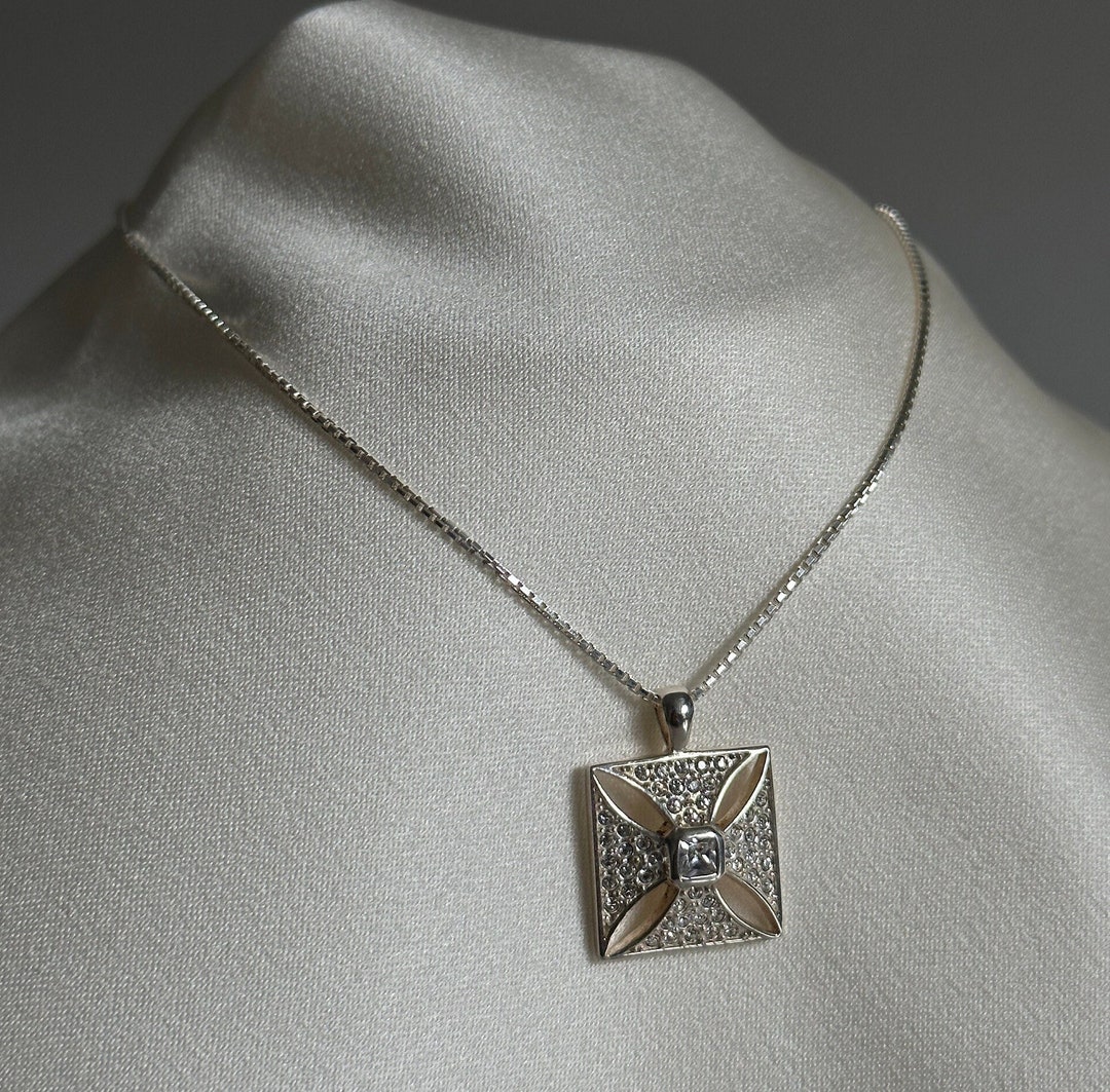 Silver Iron Cross and Cubic Zirconia Necklace, Maltese Cross Necklace ...