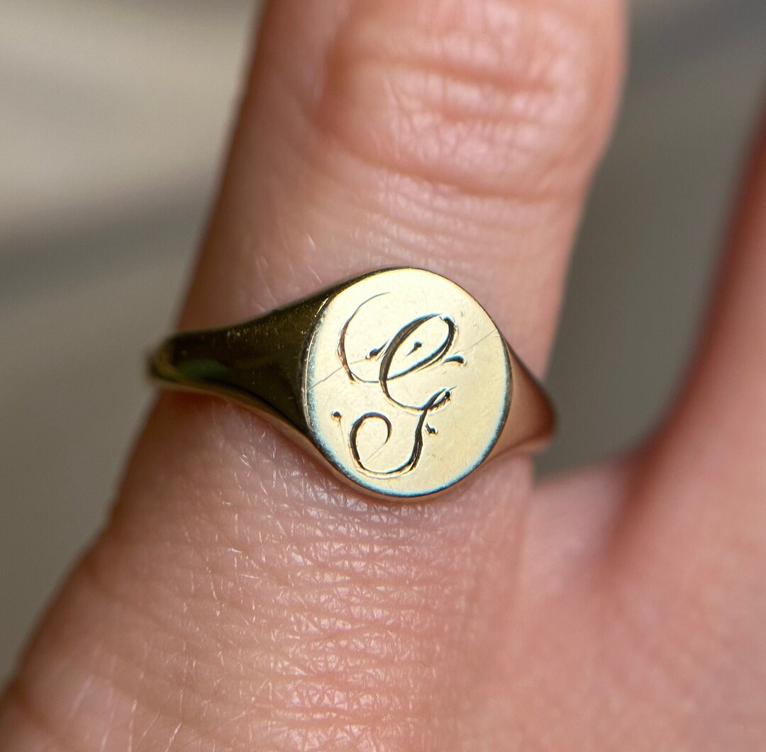 Vintage 10KT Gold 'G' Initial Signet Ring, Simple Oval Gold Pinky Ring ...