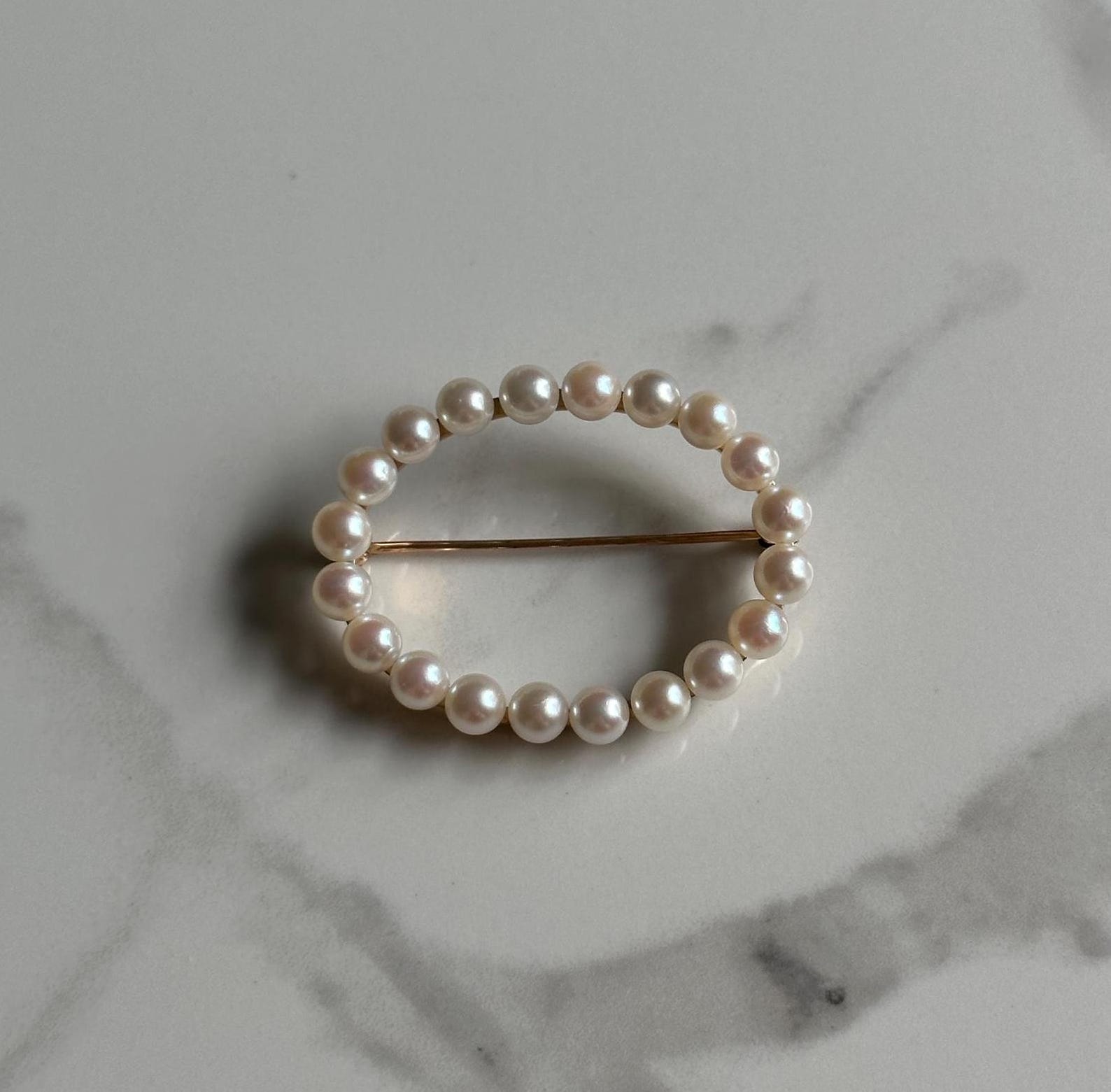Estate 10KT Gold Oval Shaped Pearl Brooch, Adorable Gold Pearl Pin, 20 ...