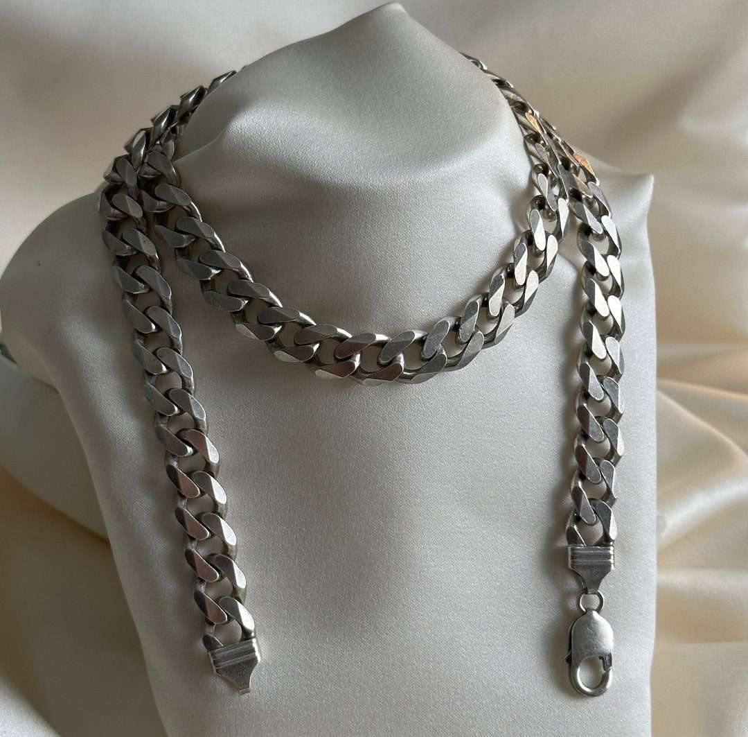 Large Chunky Italian Sterling Silver Curb Chain, Wide and Heavy Silver ...