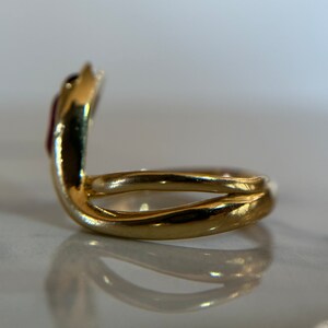 Estate 18KT Gold Snake Ring, Synthetic Red Gemstone Head and Eyes Snake ...
