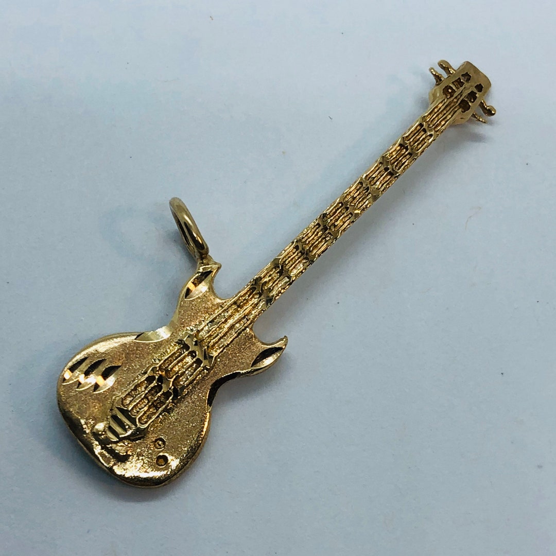 Estate 14K Yellow Gold Guitar Pendant, Gold Rockstar Pendant, Detailed ...
