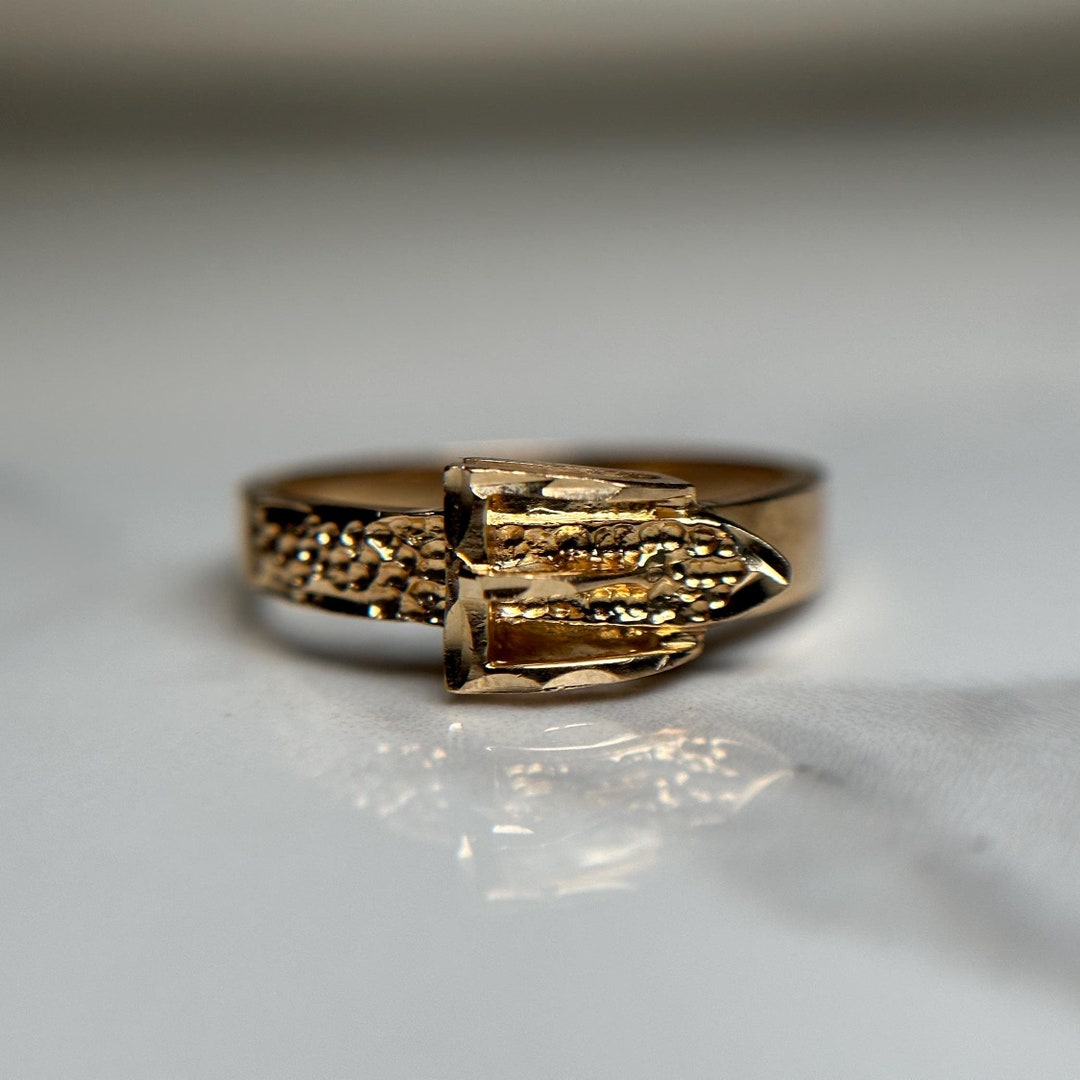 10KT Solid Gold Belt Ring, Yellow Gold Unique Textured Design, Shiny ...
