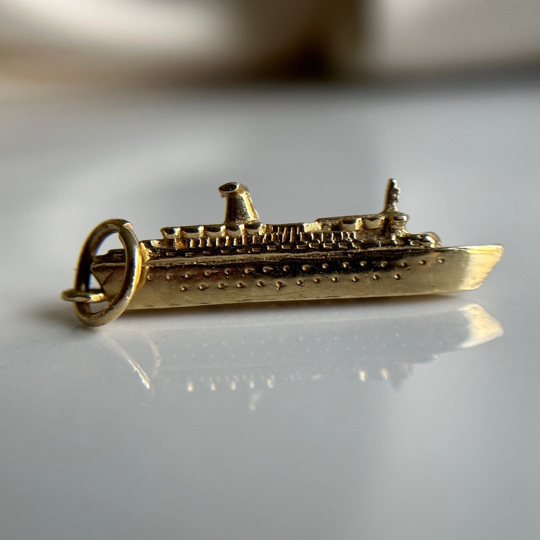 14KT Yelllow Gold Cruise Charm, MS Tropicale Ship Pendant, Carnival ...