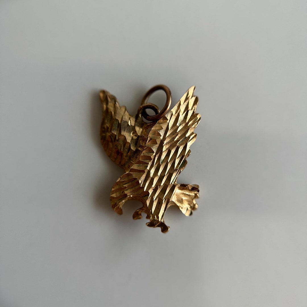 Estate 10KT Yellow Gold Eagle Pendant, King of the Skies Bird Necklace ...