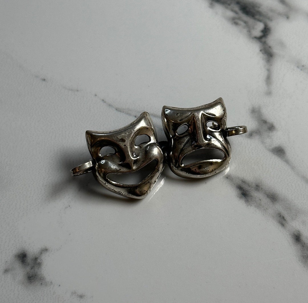 Vintage Silver Drama Mask Brooch, Comedy and Tragedy Mask Jewellery ...