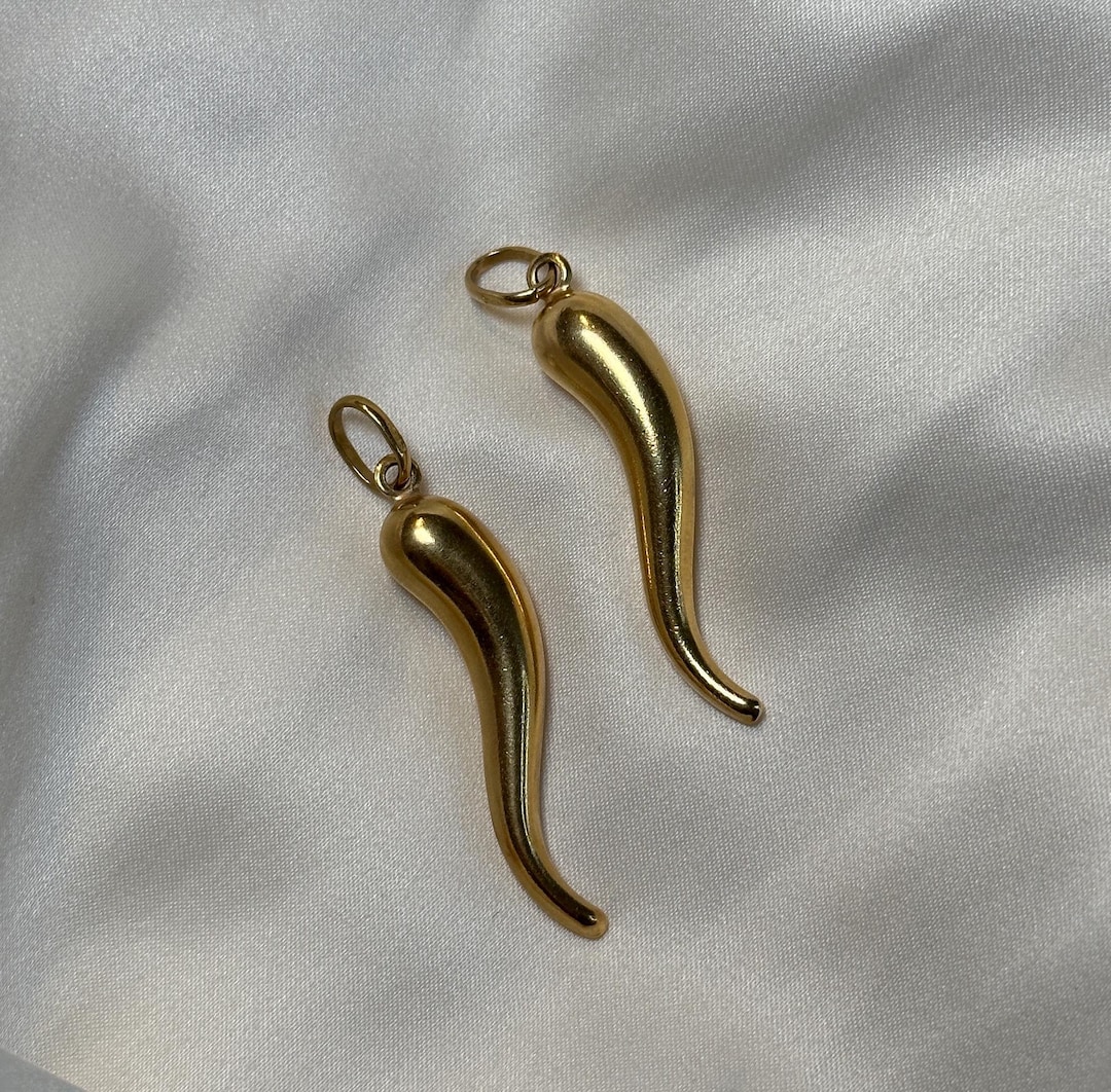Large 18KT Italian Gold Cornicello Italian Horn Charm, Good Luck ...