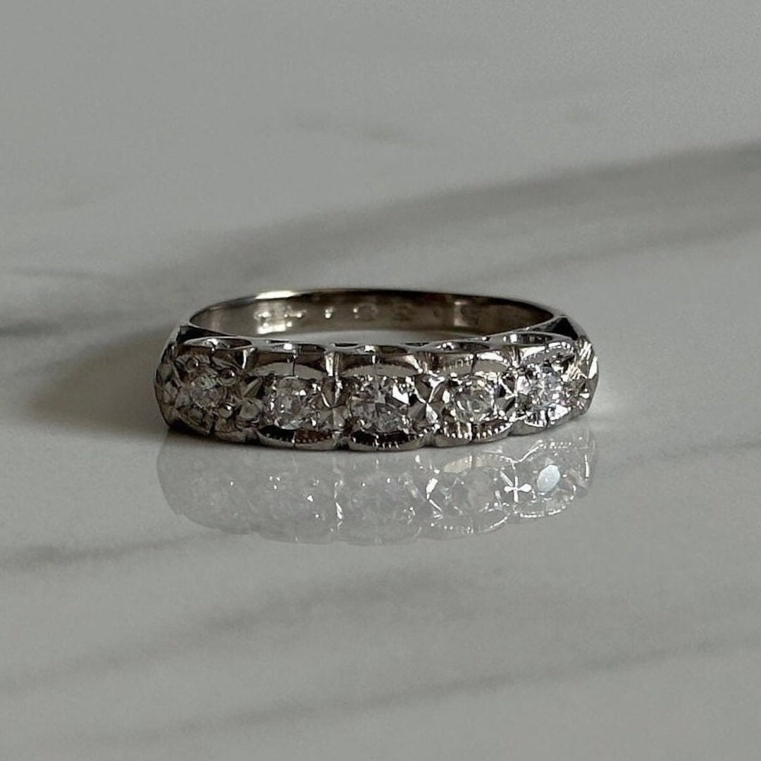Vintage 18KT White Gold Cast Five Stone Diamond Ring, Engagement or ...