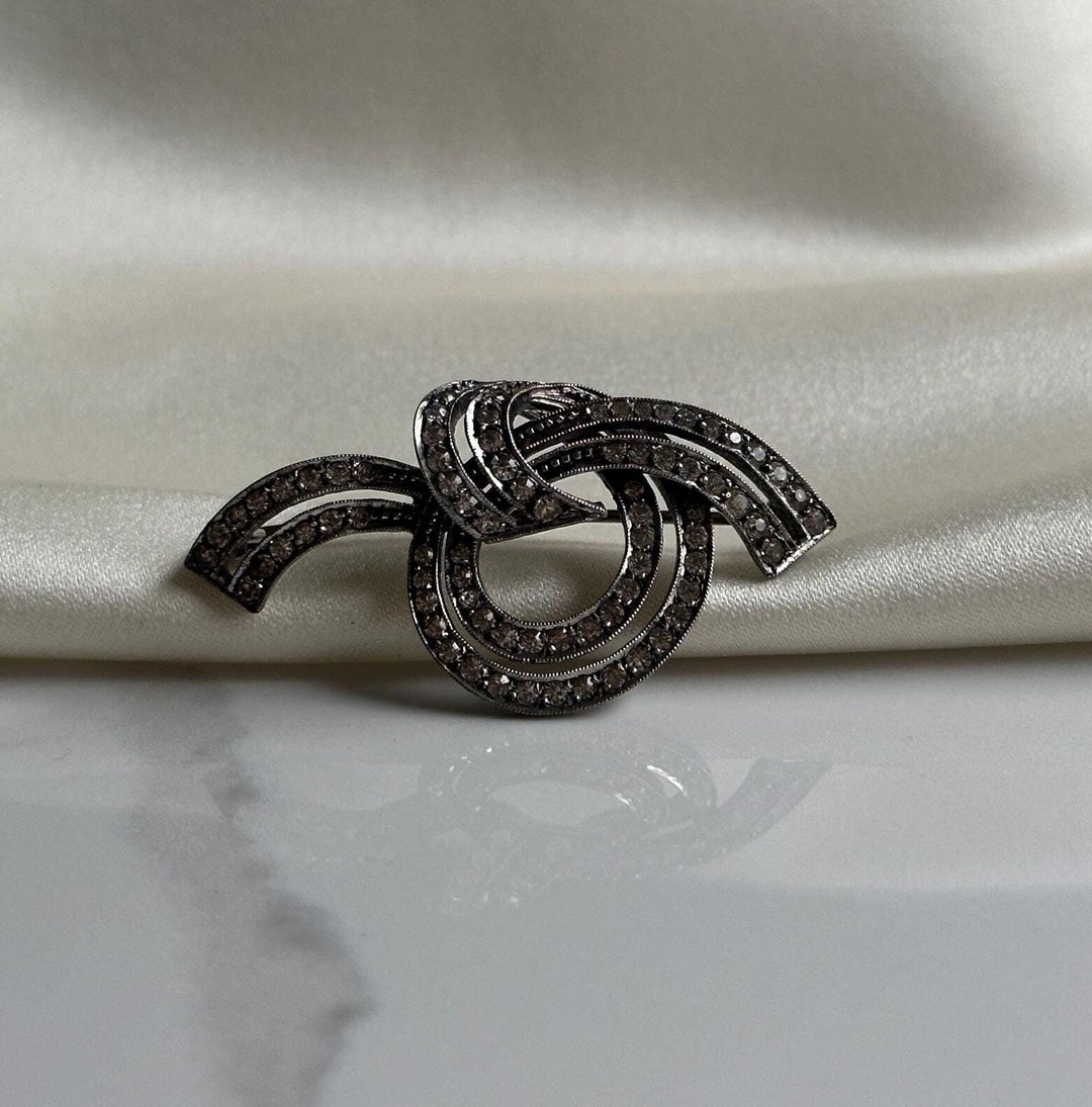 Vintage BIRKS Diamond Brooch, Sterling Silver Knotted Design Pin With ...