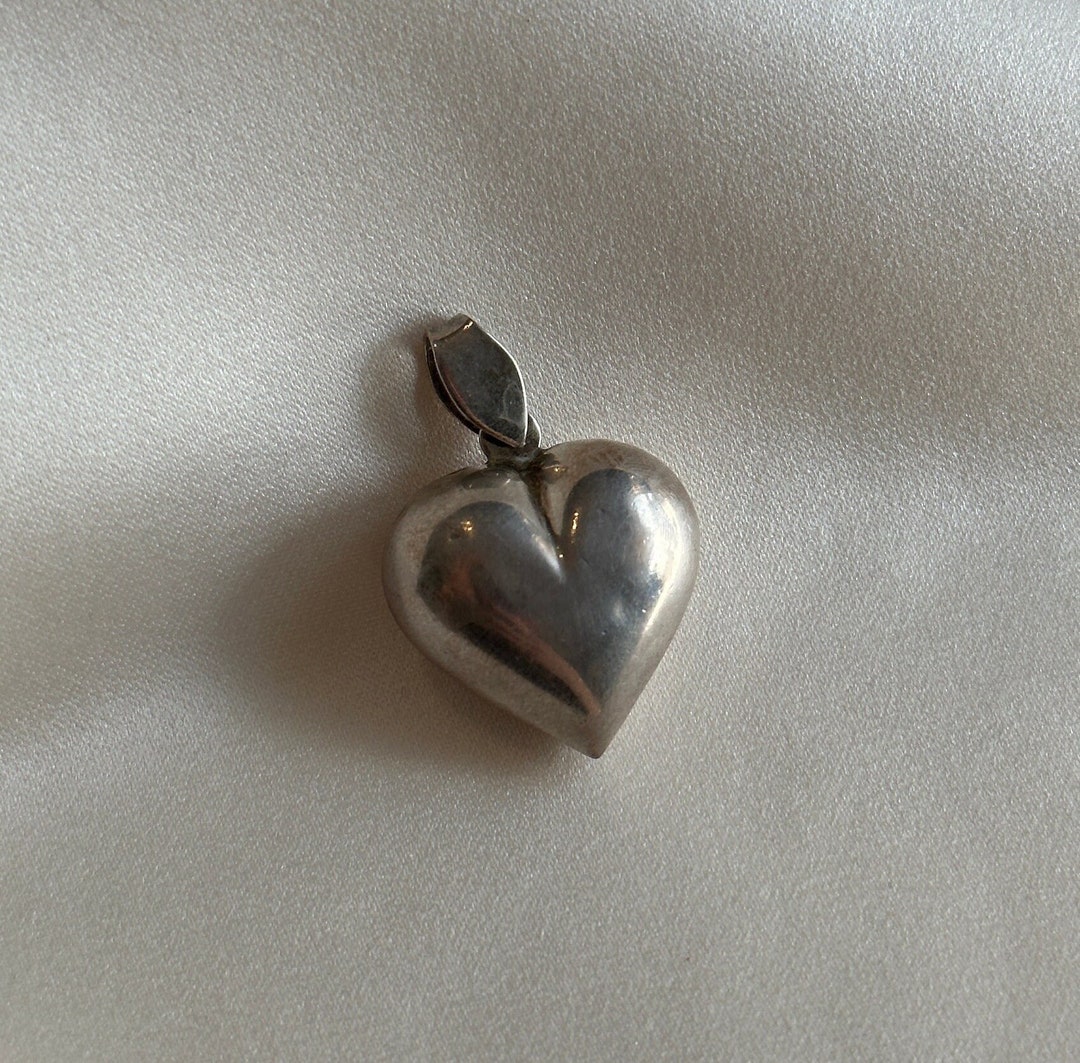 Puffy Silver Heart Pendant, Heart Sterling Silver Necklace, Silver Gift ...