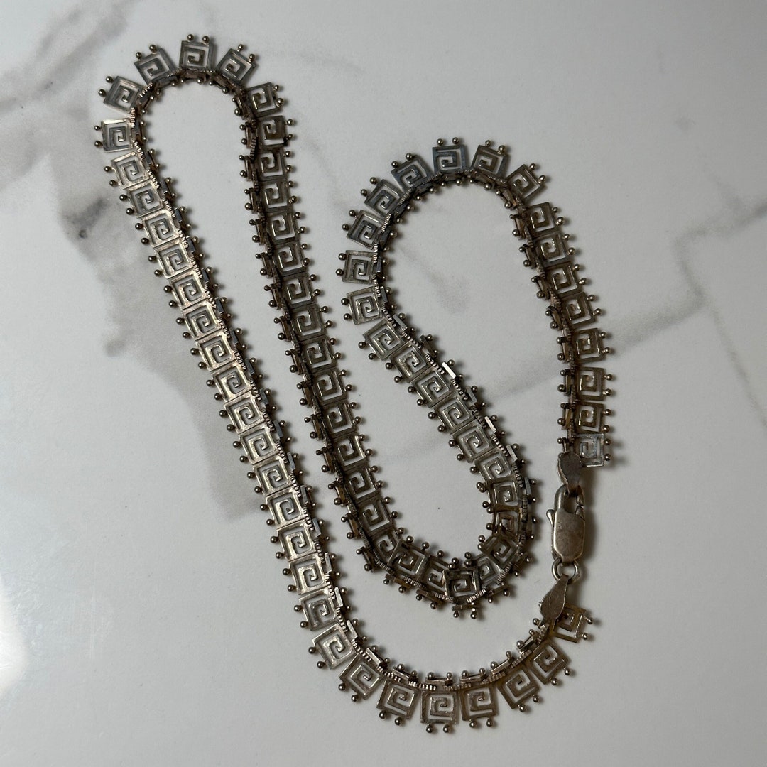 925 Sterling Silver Greek Key Design Chain, Unique Style Silver Greek ...