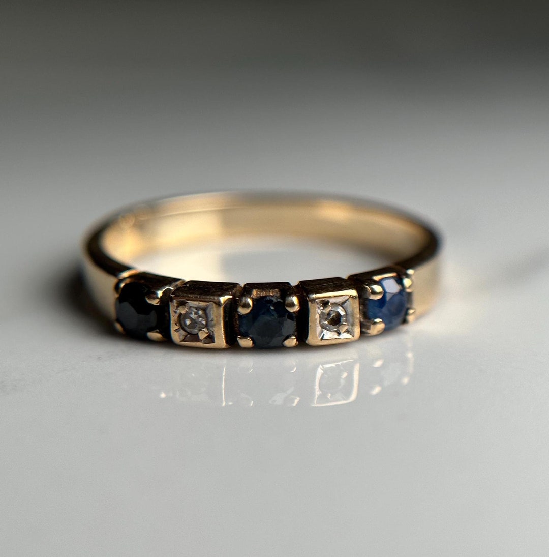Estate Sapphire Diamond Stacking Ring, Deep Blue Small Stone Band, September & April Birthstone ...