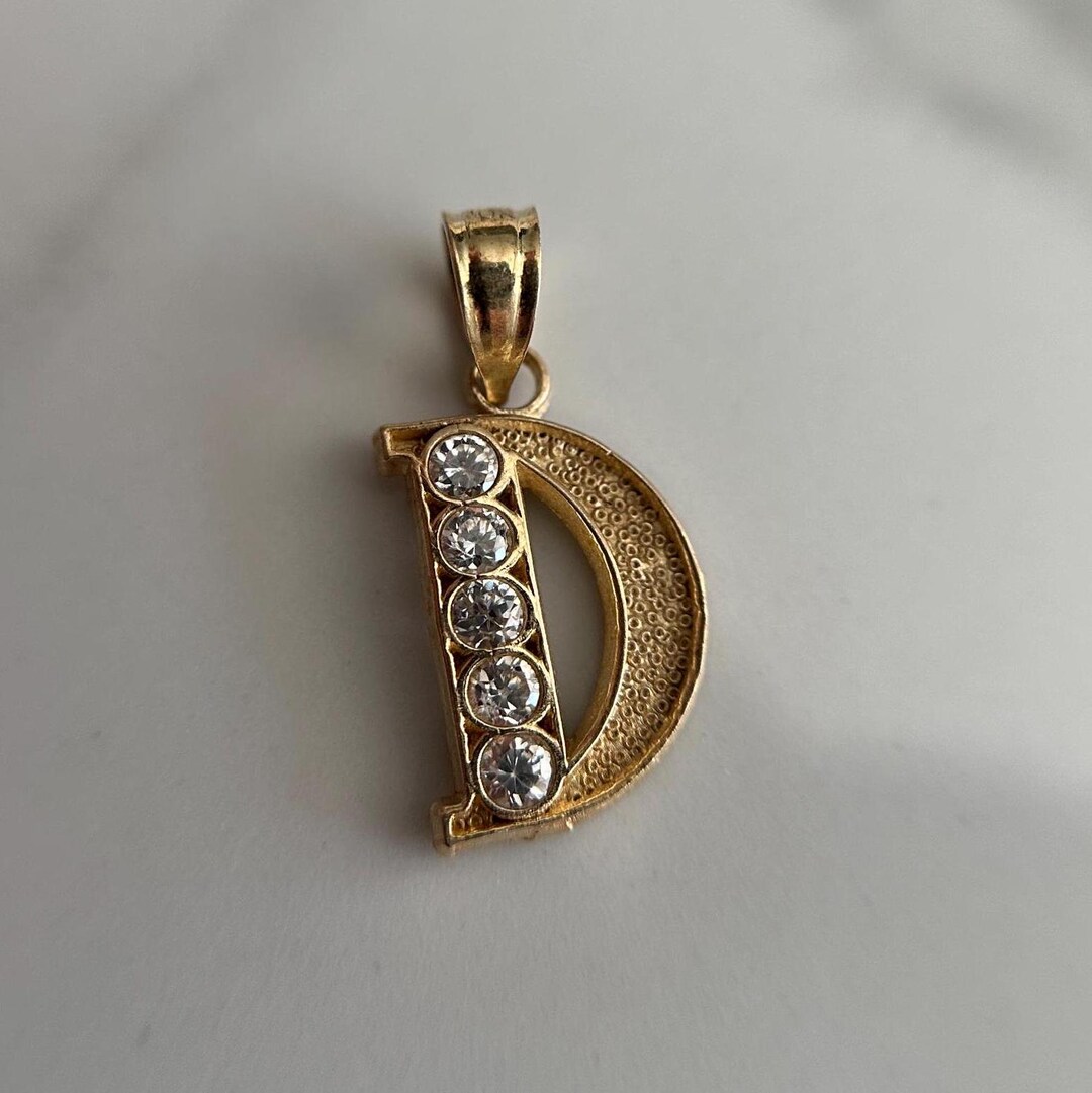 Sparkly Letter D Charm, Estate 10KT Yellow Gold Crystals Pendant ...
