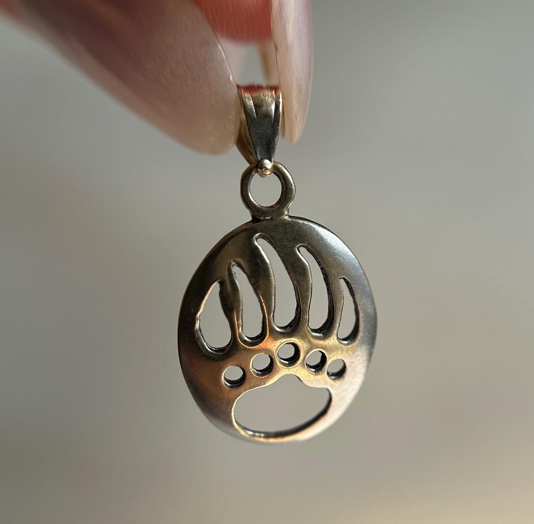 Estate 14KT Bear Paw Pendant, White Gold Cut Out Oval Pendant, Charm ...