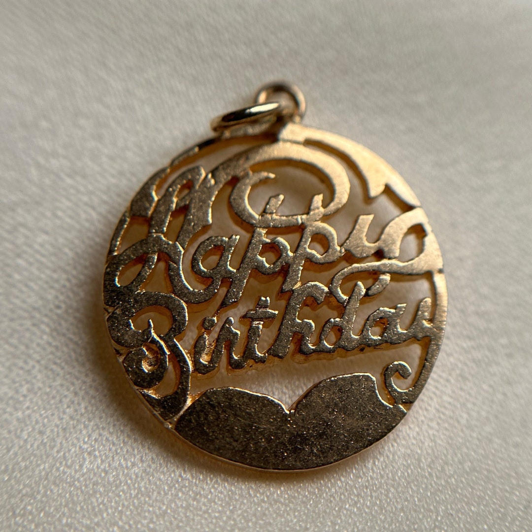 Estate 10KT Gold Happy Birthday Charm Pendant, Yellow Gold Birthday ...