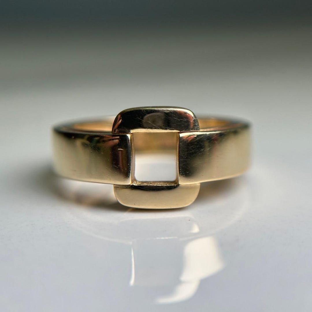 14KT Italian Gold Square Open Buckle Ring, Art Deco Estate Jewelry ...