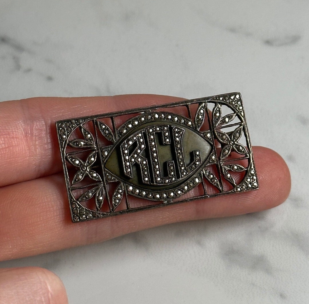 Vintage Art Deco Sterling Silver Hematite Monogram Brooch, RCL Initial ...