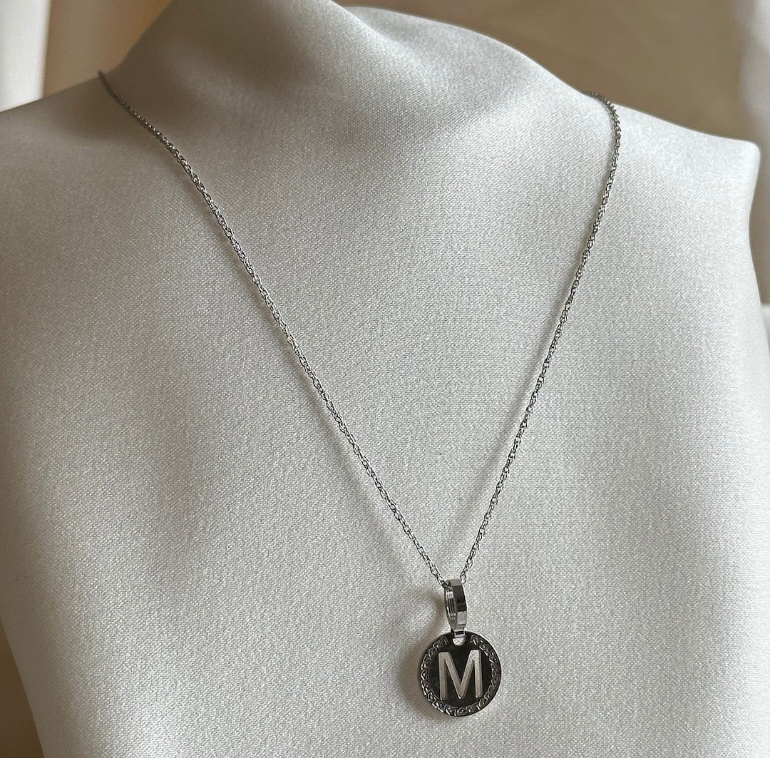 Sterling Silver M Necklace, Initial M Silver Pendant Necklace, Letter M ...