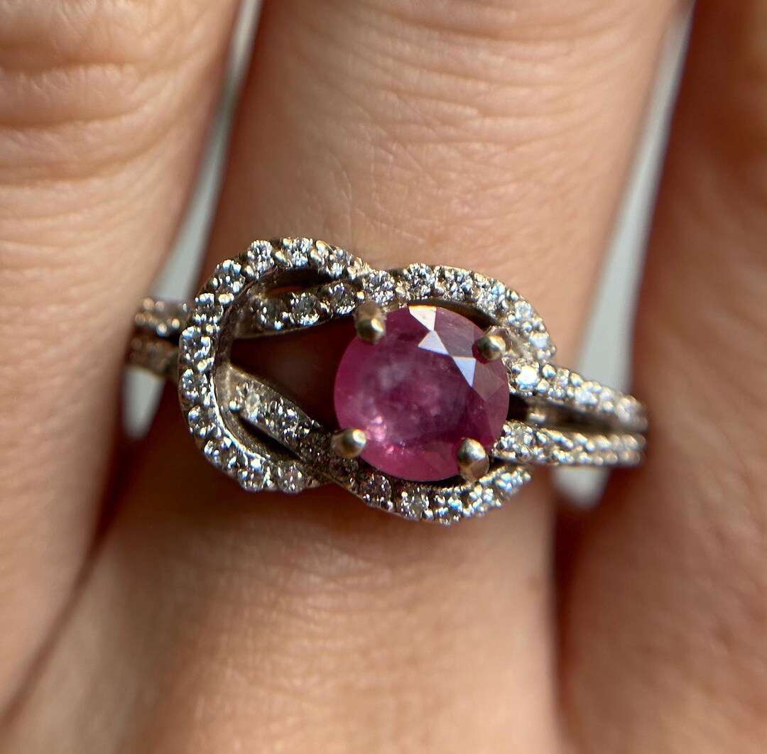 Natural Ruby Knot Design Ring, Estate 18KT White Gold Infinity Ring ...