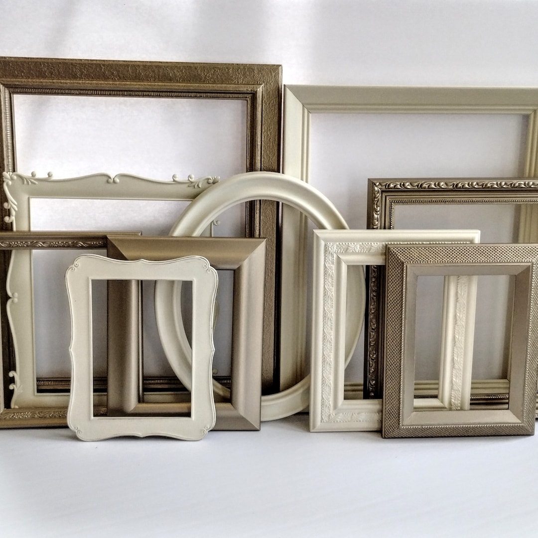 Metallic Champagne Gold and Antique White Picture Frame Set - Gallery ...