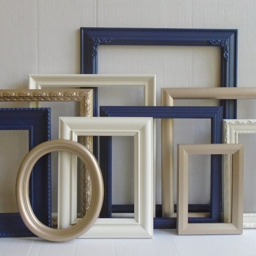 PICTURE FRAMES Set Dark Navy Blue Ivory & Champagne Gold - Etsy