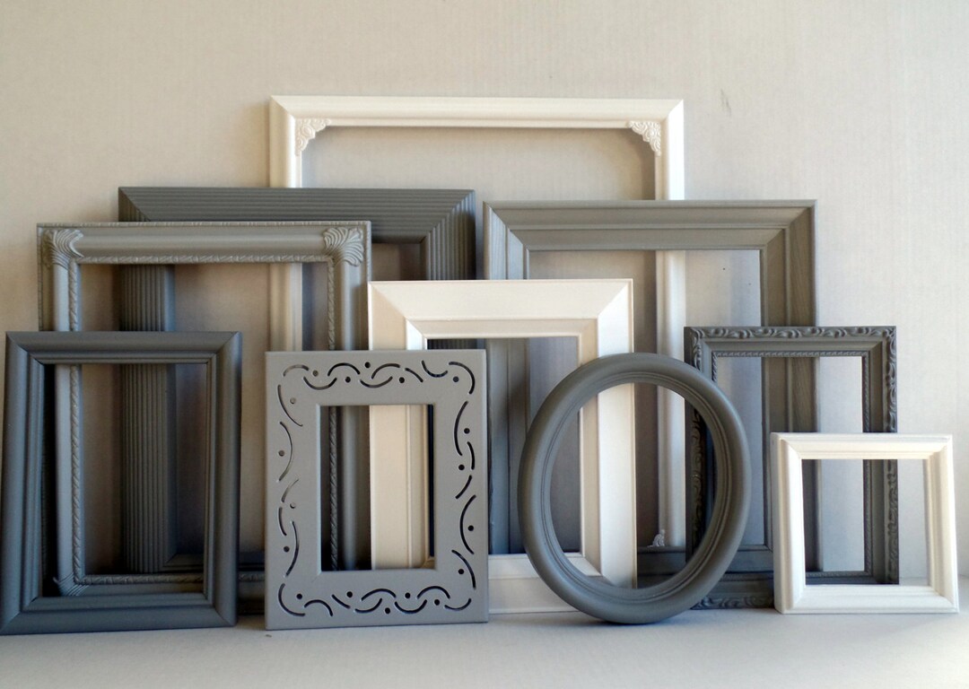 Gray Grey White PICTURE FRAMES Set - Vintage Ornate - Baby Nursery ...