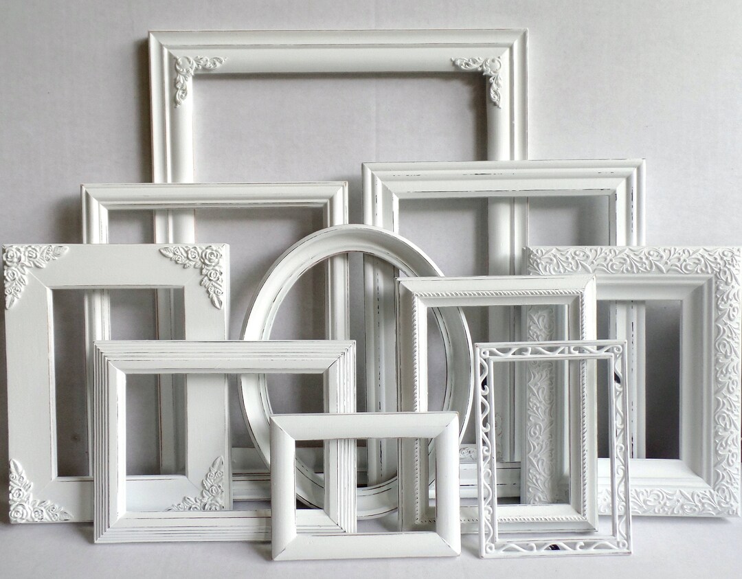White Picture Frame Set - Bright White Farmhouse Decor - Ornate Frames ...