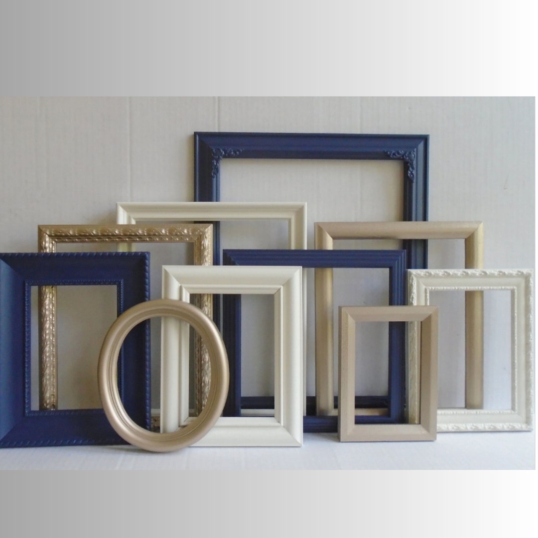 PICTURE FRAMES Set - Dark Navy Blue, Ivory & Champagne Gold - Beach ...