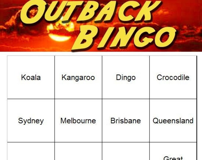 Australian Outback Themed Bingo Set - Etsy