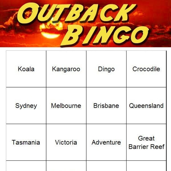 Australian Themed Bingo - Etsy