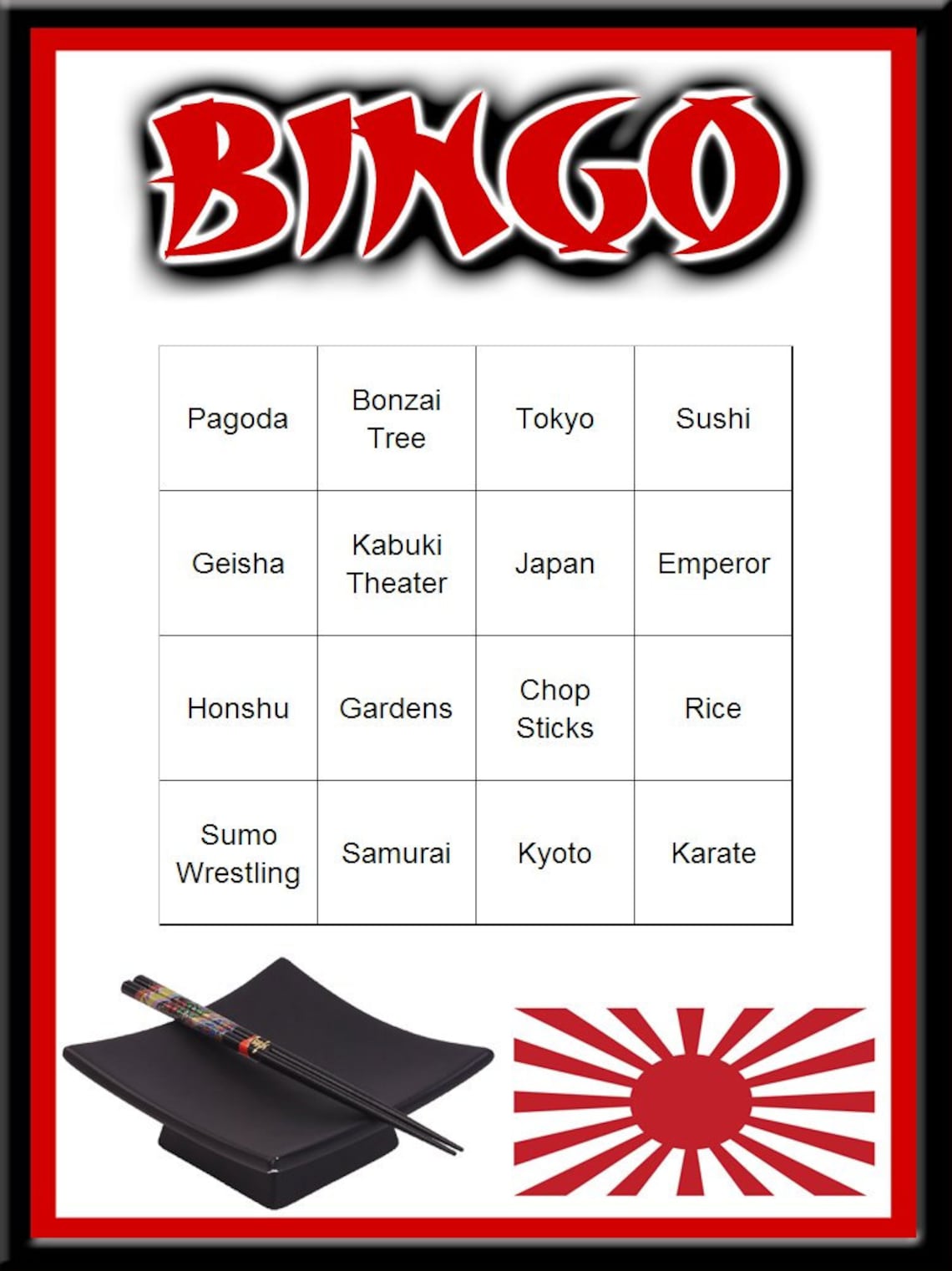 Japanese Themed Bingo Set - Etsy