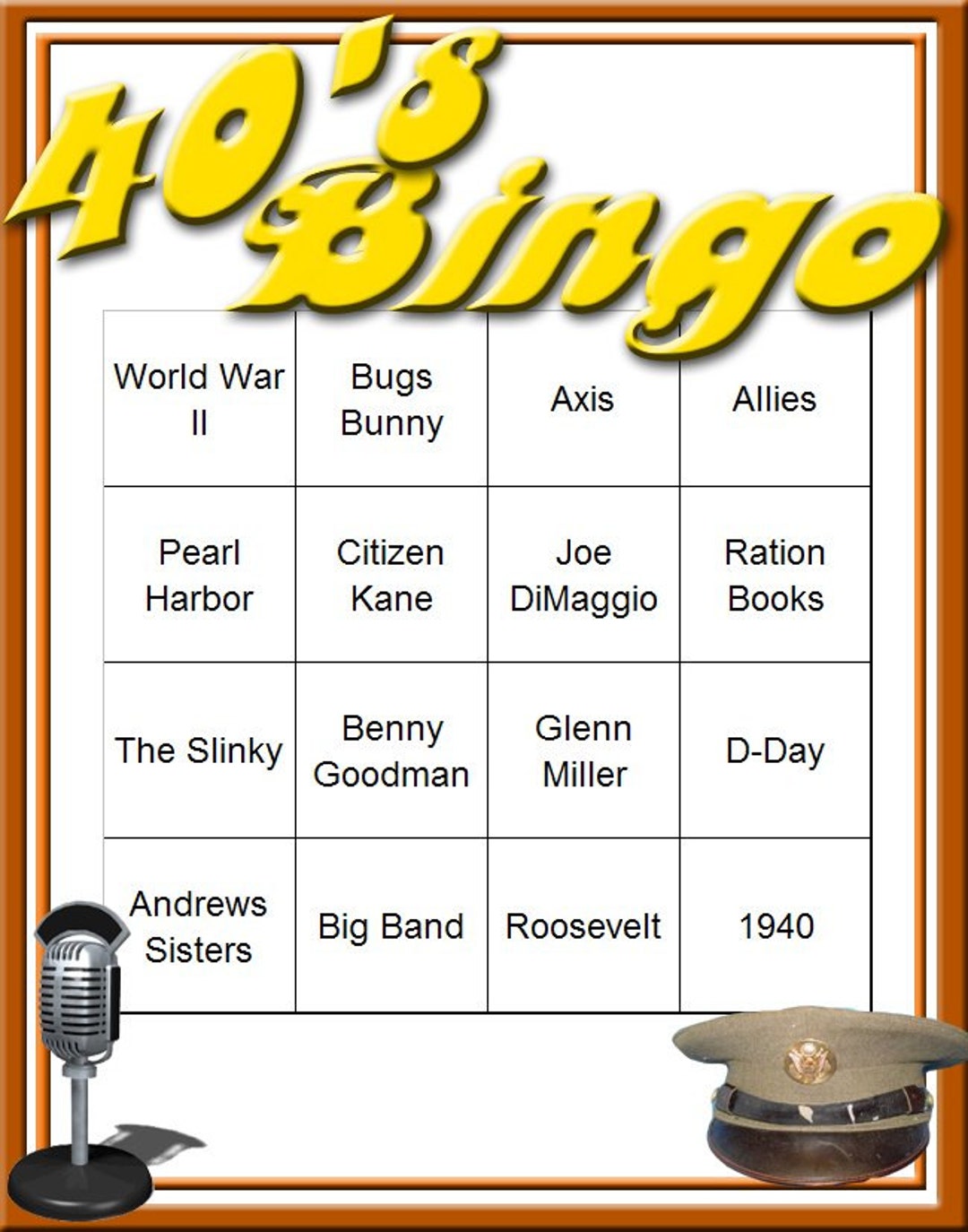 1940's Themed Bingo Set - Etsy
