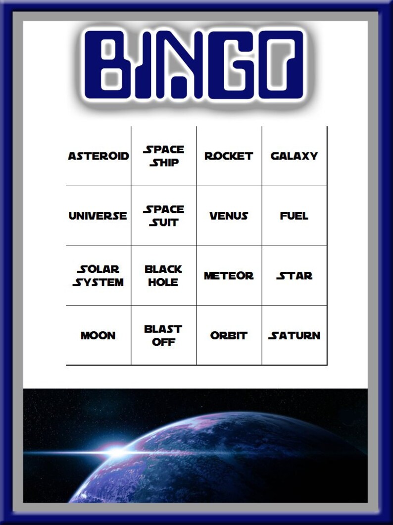 Outer Space Themed Bingo Set | Etsy