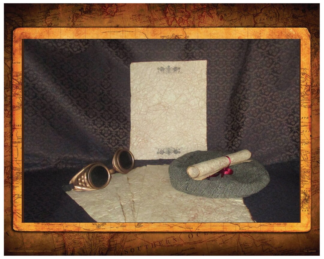 Steampunk Paper - Steampunk Gears and Floral Hand Antiqued Paper - 10 ...