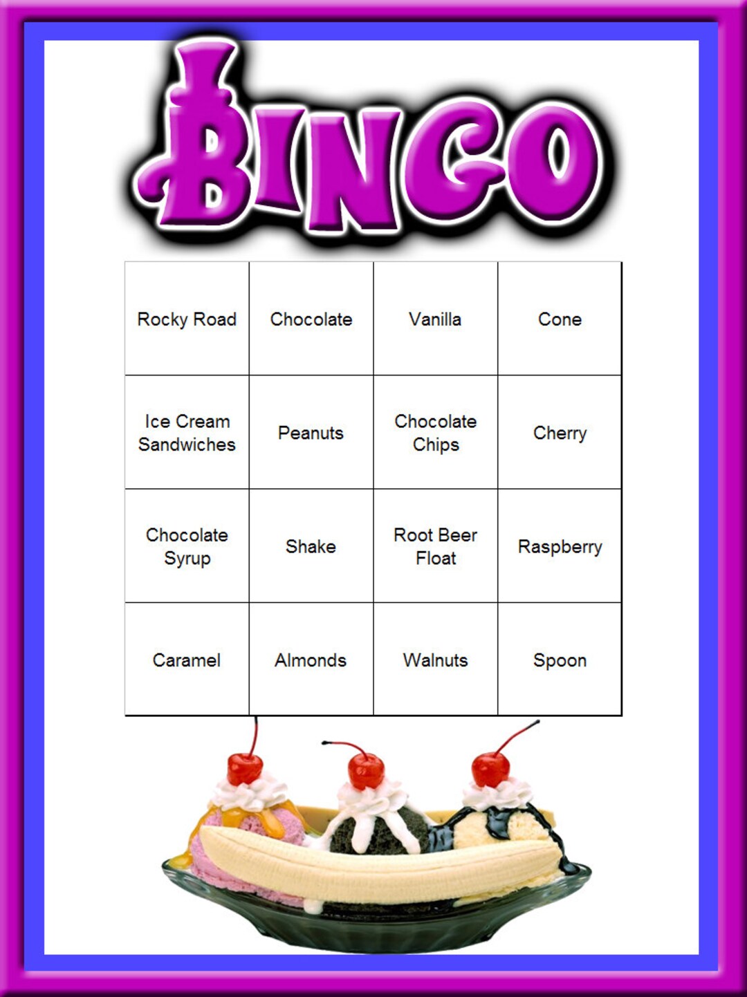 Ice Cream Themed Bingo Set - Etsy