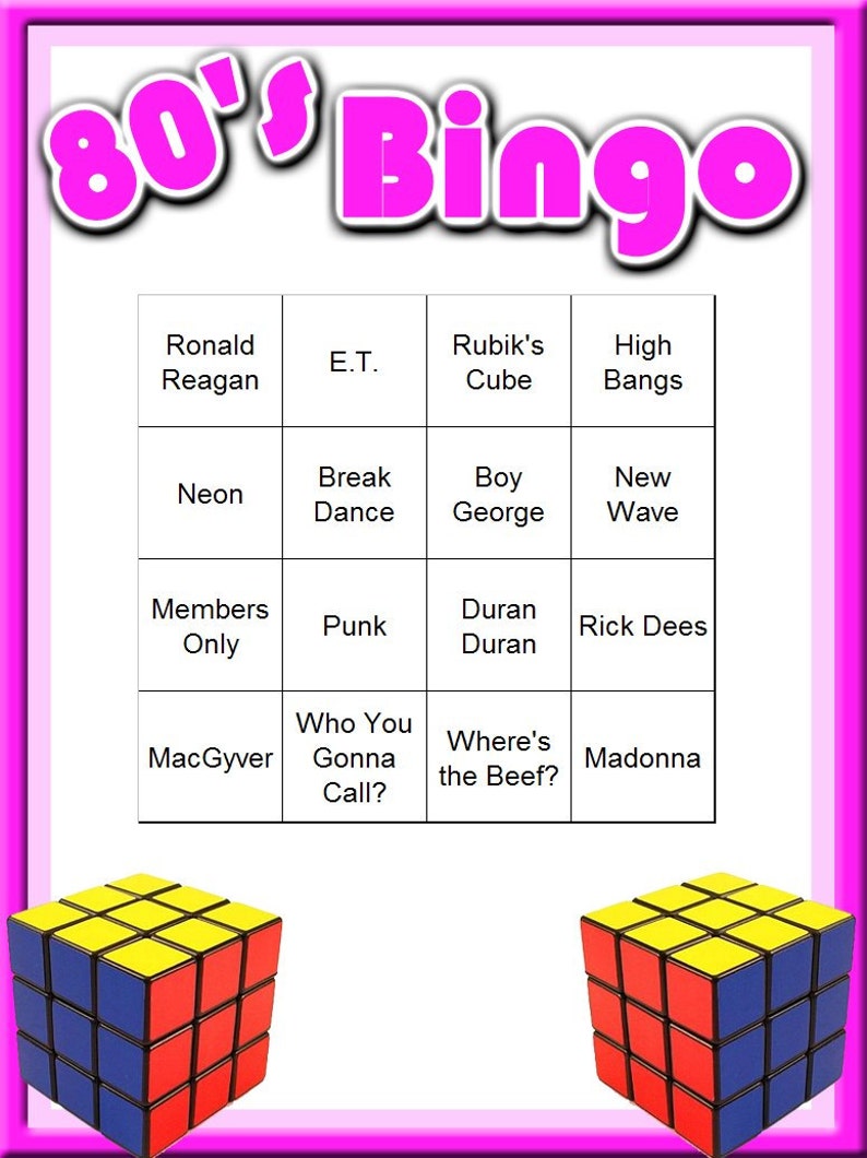 1980's Themed Bingo Set | Etsy