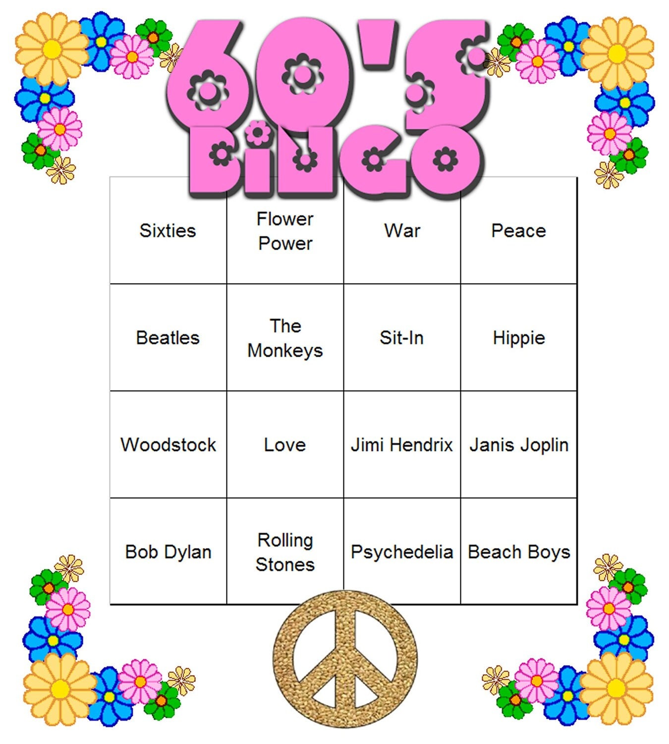 1960's Themed Bingo Set - Etsy