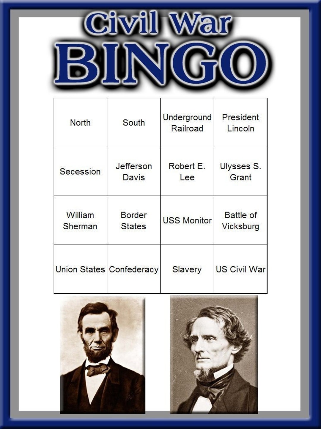 US Civil War Themed Bingo Set - Etsy