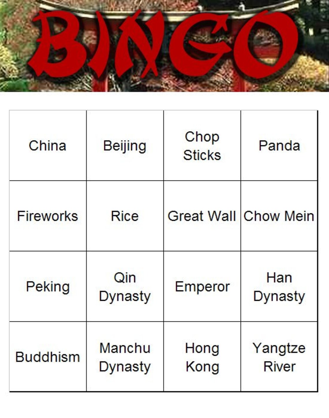 Chinese Themed Bingo Set - Etsy