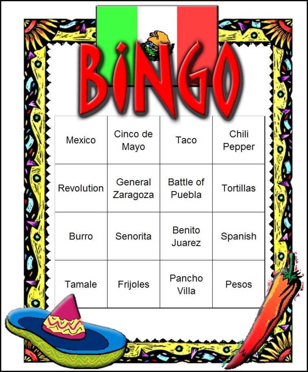 Mexican Fiesta Themed Bingo Set - Etsy
